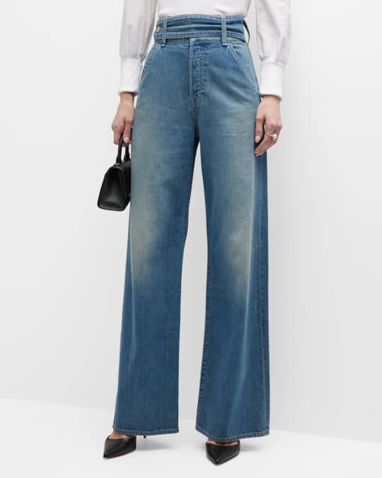 Veronica Beard Taylor High-Rise Belted Wide-Leg Jeans | Neiman Marcus