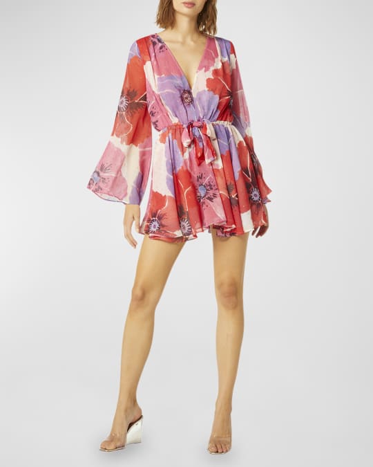 MISA Los Angeles Kaia Bell-Sleeve Chiffon Mini Dress | Neiman Marcus