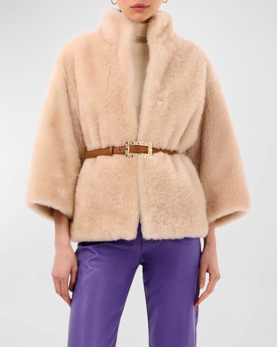 Gorski Cashmere Goat Fur Coat w/ Belt | Neiman Marcus