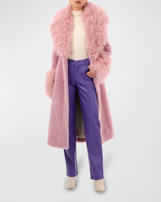Gorski Cashmere Goat Fur Long Coat With Mongolian Lamb Shearling Trim ...