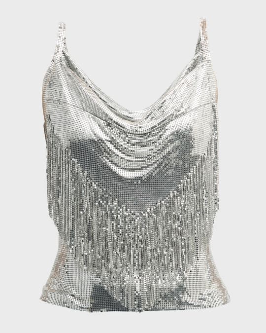 Rabanne Cowl-Neck Fringe Chainmail Tank Top | Neiman Marcus