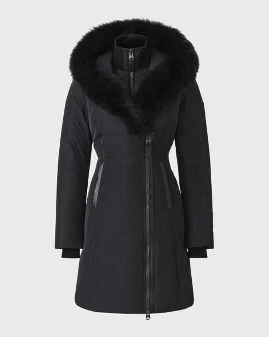 Mackage Kay Layered Parka Coat w/ Shearling Trim | Neiman Marcus