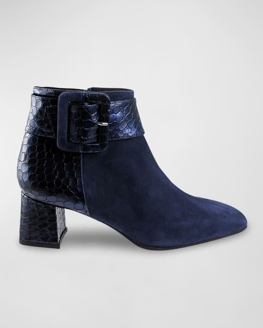 Ron White Linzi Mixed Leather Buckle Booties | Neiman Marcus
