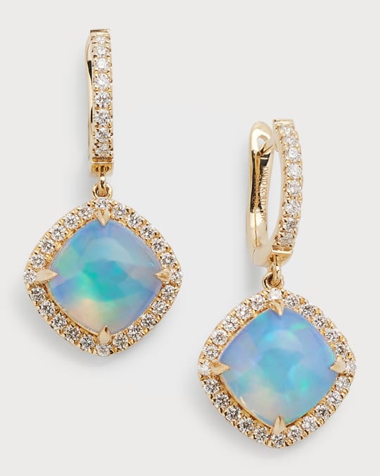 David Kord 18K Yellow Gold Earrings with Opal Cushions and Diamonds, 4.34tcw | Neiman Marcus