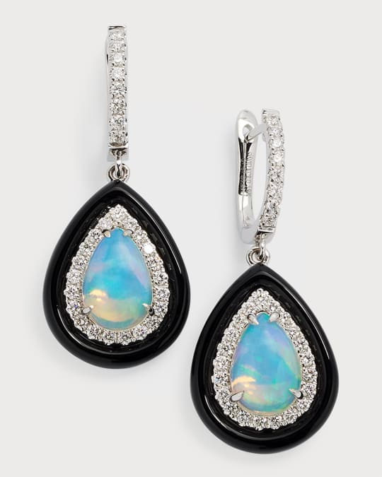 David Kord 18K White Gold Earrings with Pear Shape Opal, Diamonds and Black Frame, 1.87tcw ...