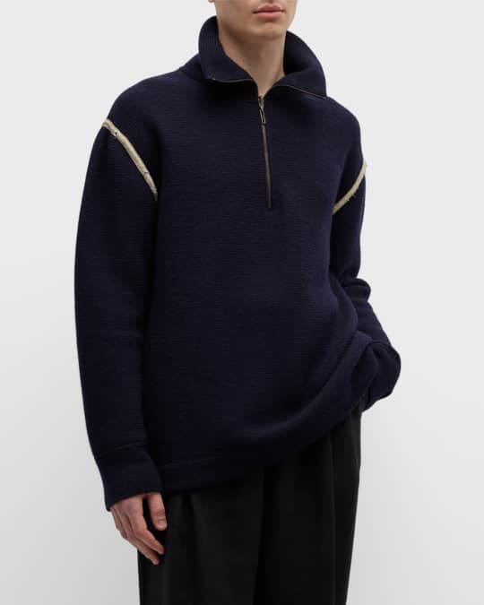Maison Margiela Men's Quarter-Zip Sweater with Denim Patches | Neiman ...