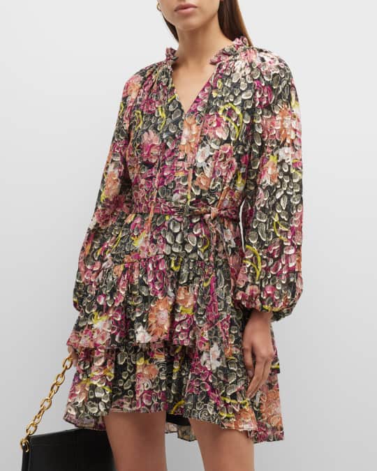 Kobi Halperin Alessi Tiered Floral-Print Mini Dress | Neiman Marcus