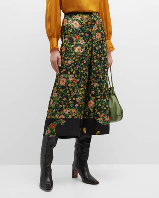 Kobi Halperin Ryan Wide-Leg Floral-Print Twill Pants | Neiman Marcus