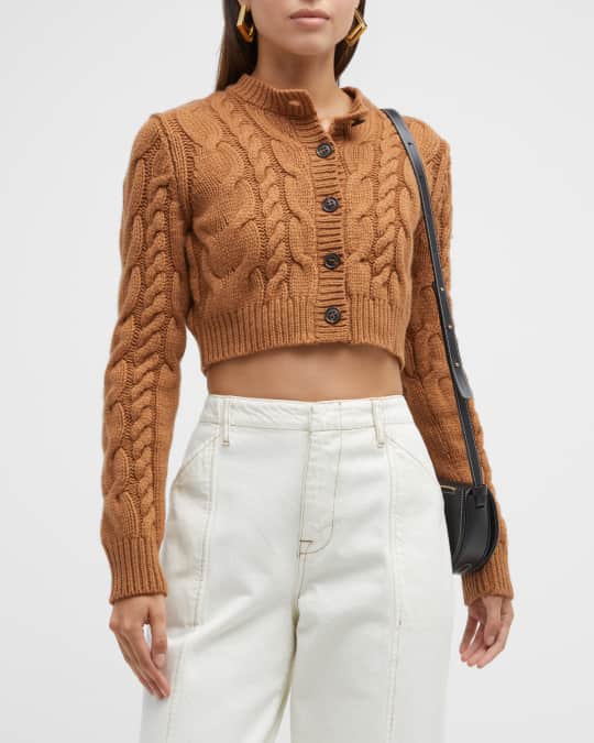 FRAME Cropped Cable-Knit Cardigan | Neiman Marcus