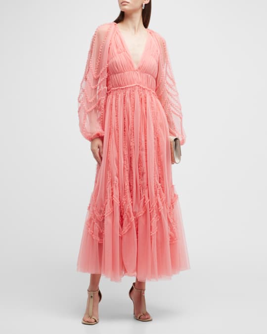 Kobi Halperin Lindsay Ruffle-Trim Chiffon Dress | Neiman Marcus