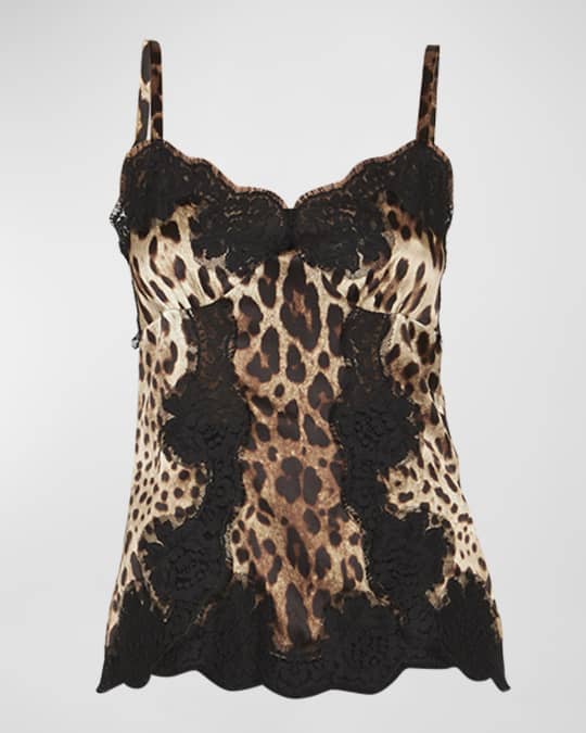 Dolce&Gabbana Leopard-Print Lace-Trim Silk Camisole Top | Neiman Marcus