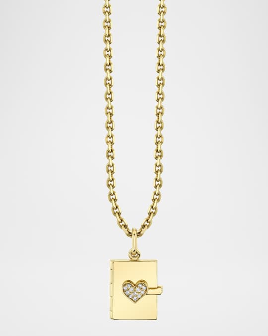 Sydney Evan 14K Yellow Gold Heart Book Locket on Blecher Chain Necklace ...