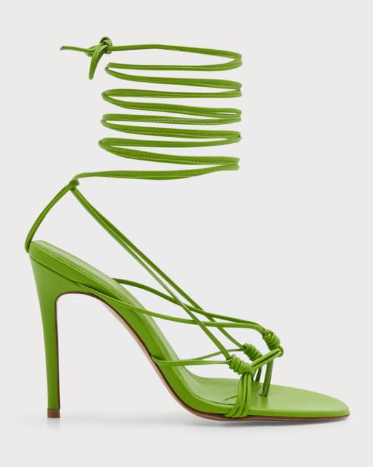 Andrea Wazen Mandaloun Squared-Toe Ankle-Wrap Sandals | Neiman Marcus