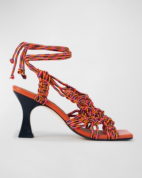Miista Stephanie Braided Rope Ankle-Tie Sandals | Neiman Marcus