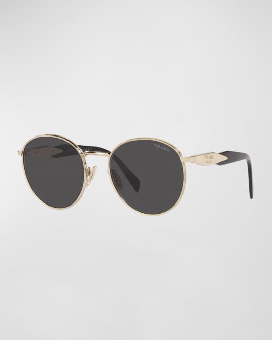 Prada Round Logo Mixed-Media Sunglasses | Neiman Marcus