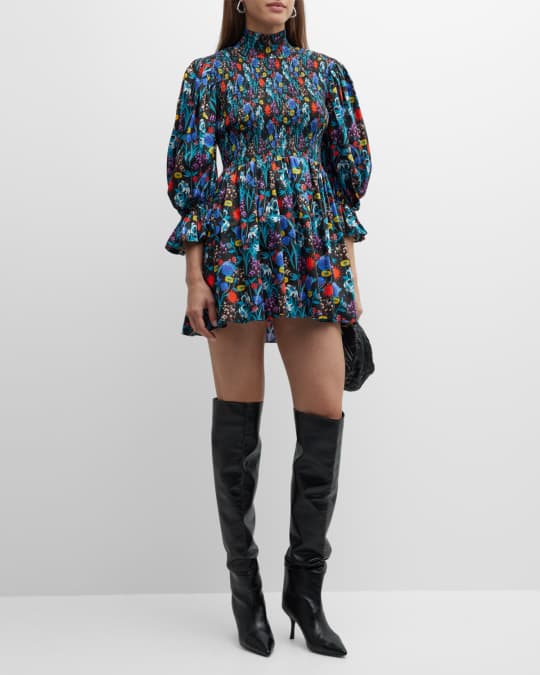 Borgo de Nor Catri Shirred Cotton Mini Dress | Neiman Marcus