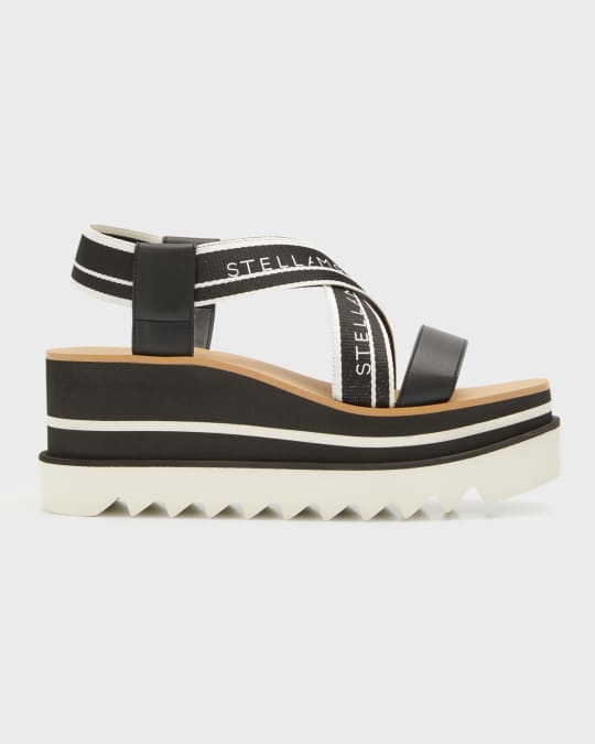 Stella McCartney Striped Webbing Platform Sandals | Neiman Marcus