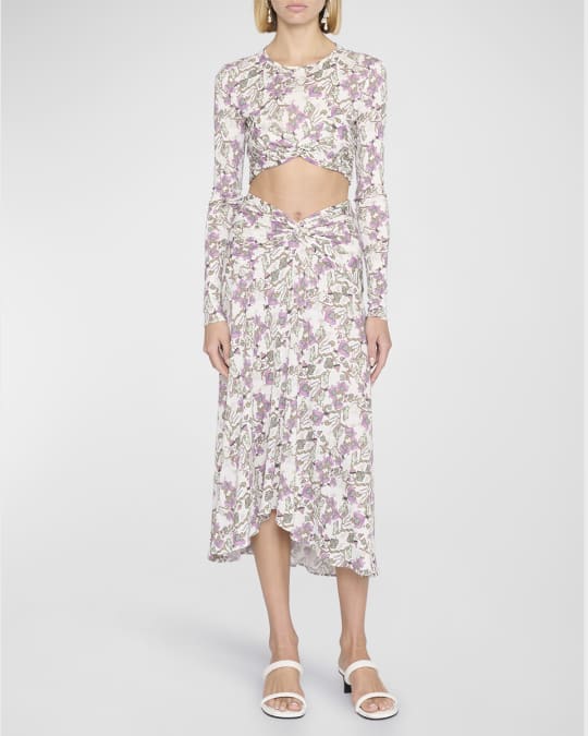 Isabel Marant Jinea Floral-Print Twisted Crop Top | Neiman Marcus