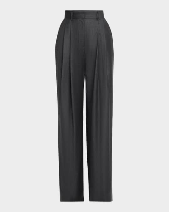 Salon 1884 Cecily Double-Pleated Wide-Leg Wool Pants | Neiman Marcus