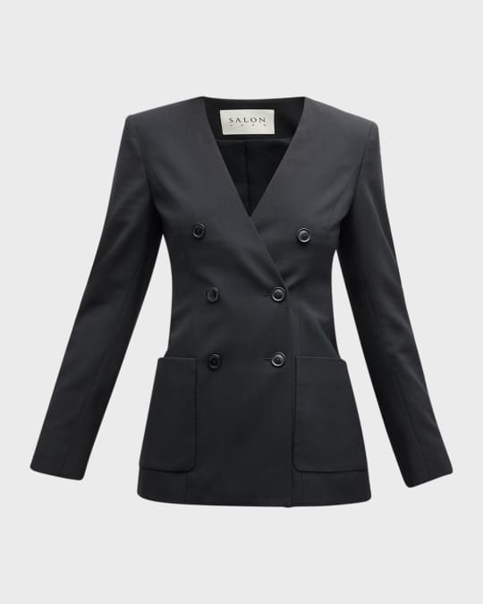 Salon 1884 Saville V-Neck Double-Breasted Blazer | Neiman Marcus