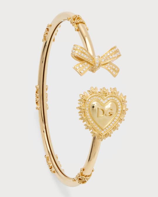 Dolce&Gabbana 18K Yellow Gold Heart DG Logo Bracelet with Diamonds ...