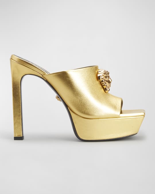Versace La Medusa Metallic Platform Mules | Neiman Marcus