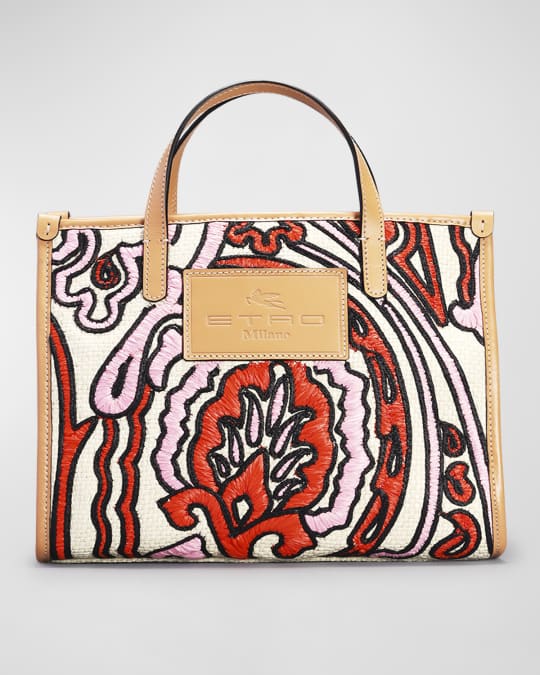Etro Globetrotter Pattern Raffia Tote Bag | Neiman Marcus