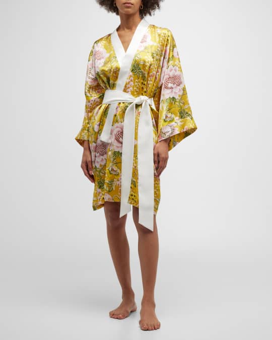 Olivia von Halle Mimi Sabato Floral-Print Silk Robe | Neiman Marcus