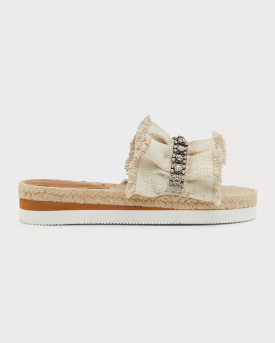 See by Chloe Mollie Rhinestone Ruffle Flat Espadrilles | Neiman Marcus