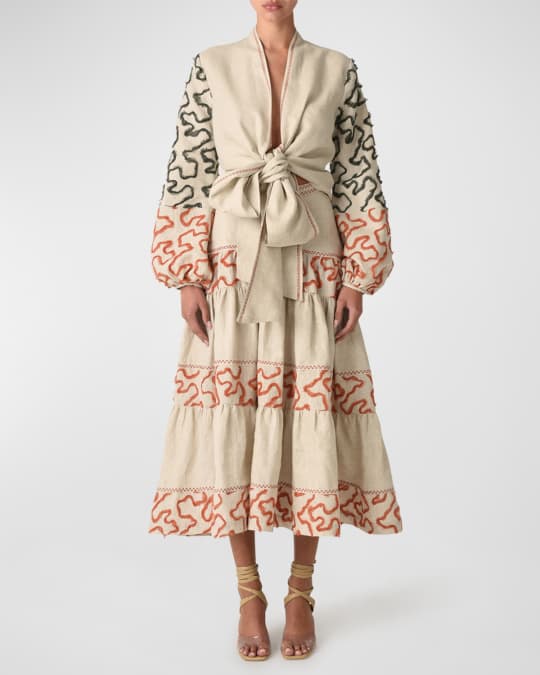 Silvia Tcherassi Honey Tie-Bow Textured Linen Jacquard Blouse | Neiman ...