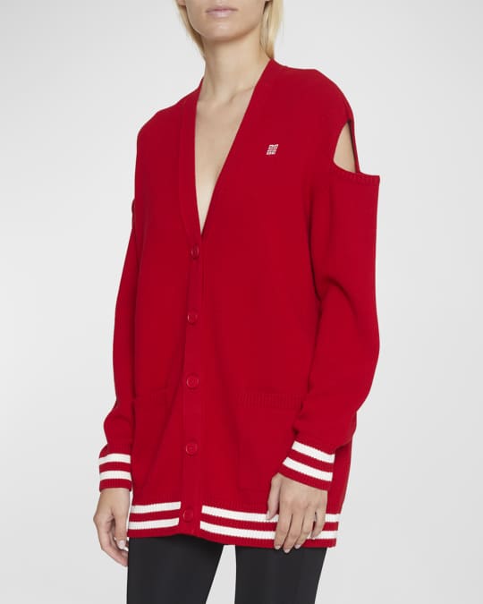 Givenchy 4G Logo Cold-Shoulder Cashmere Cardigan | Neiman Marcus