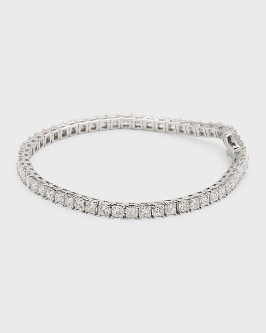 Neiman Marcus Diamonds 18K White Gold Princess Diamond Bracelet, 7"L, 8 ...
