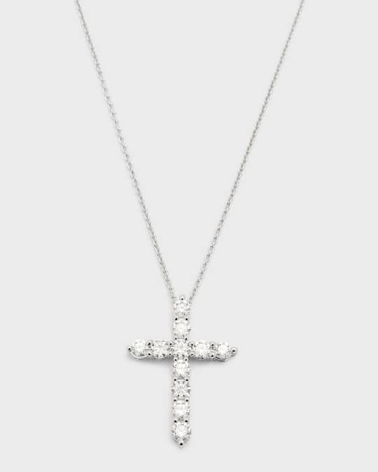 Neiman Marcus Diamonds 18K White Gold Round Diamond Cross Pendant, 2 ...
