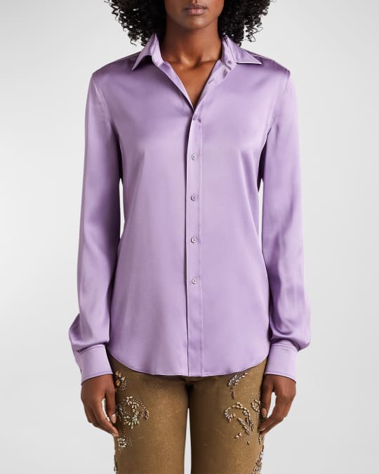 Ralph Lauren Collection Raegan Satin Collared Shirt | Neiman Marcus