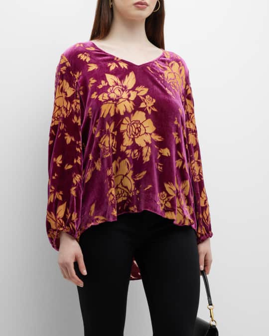 Johnny Was Plus Size Vida Floral-Burnout Velvet Blouse | Neiman Marcus