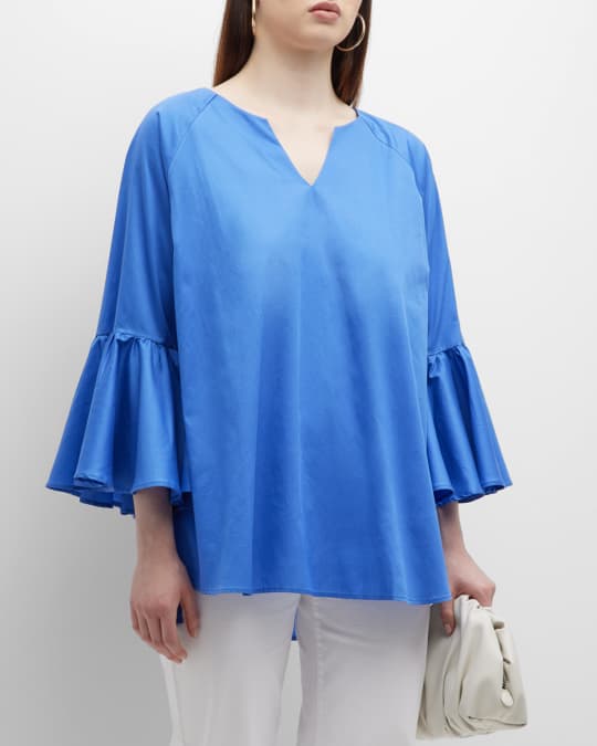 Harshman Plus Size Zenaida Bell Sleeve Cotton Blouse Neiman Marcus