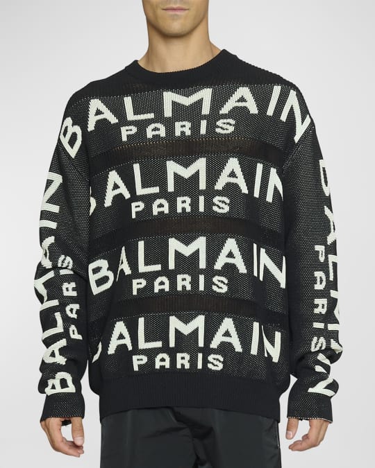 Balmain Men's Logo Intarsia Sweater | Neiman Marcus