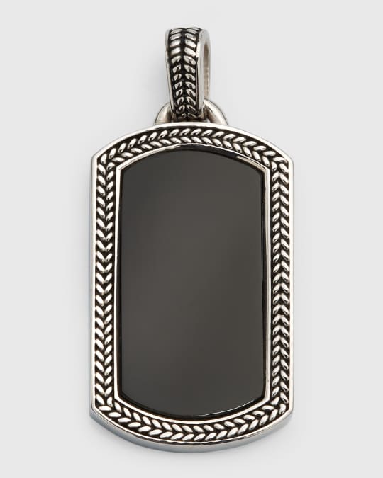 Jan Leslie Men's Sterling Silver and Black Onyx Dog Tag Necklace ...