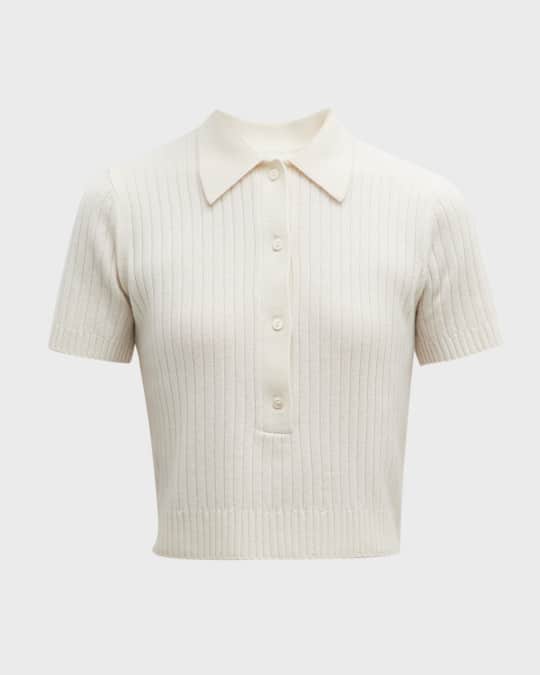 Grey/Ven Hedun Cropped Rib-Knit Polo Sweater | Neiman Marcus
