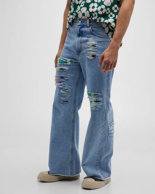 Marni Men's Wide-Leg Destroyed Jeans | Neiman Marcus