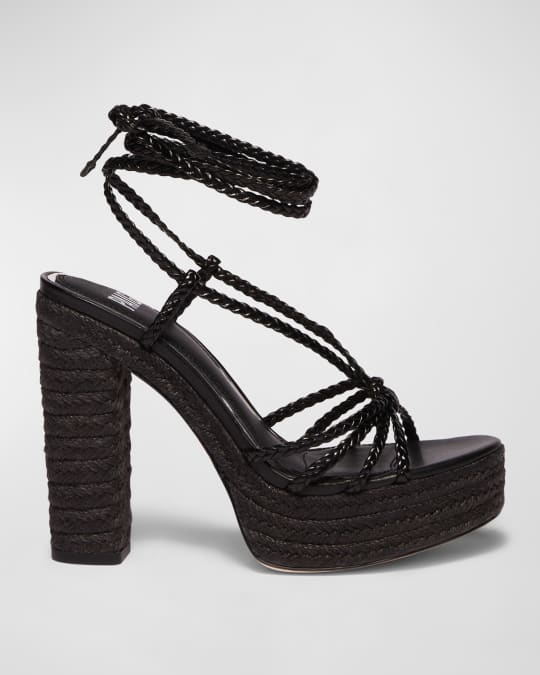PAIGE Braided Ankle-Wrap Platform Espadrilles | Neiman Marcus