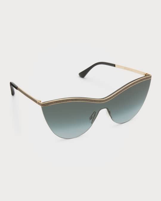 Jimmy Choo Kristen Glitter Metal & Acetate Shield Sunglasses | Neiman Marcus