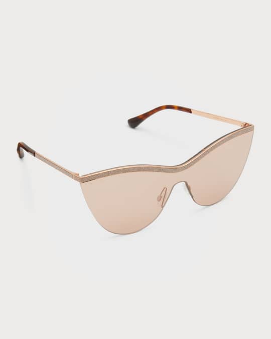 Jimmy Choo Kristen Glitter Metal & Acetate Shield Sunglasses | Neiman Marcus