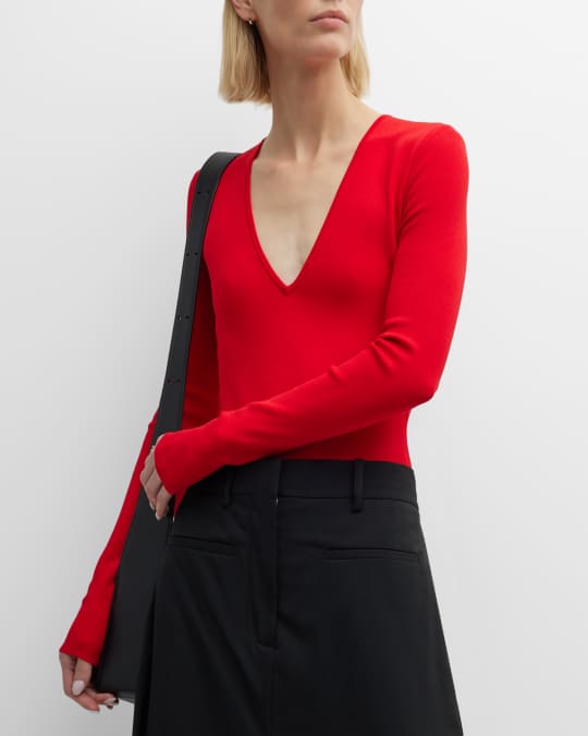 Victoria Beckham VB Body Deep V-Neck Bodysuit | Neiman Marcus