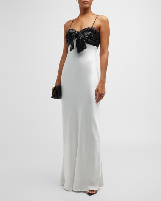Ronny Kobo Vannina Two-Tone Sequin Bow-Front Gown | Neiman Marcus