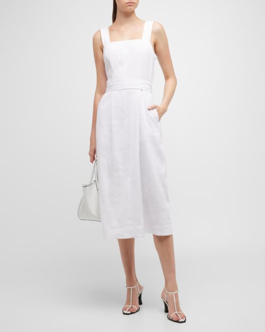 Vince Linen Blend Belted Square Neck Midi Dress Neiman Marcus