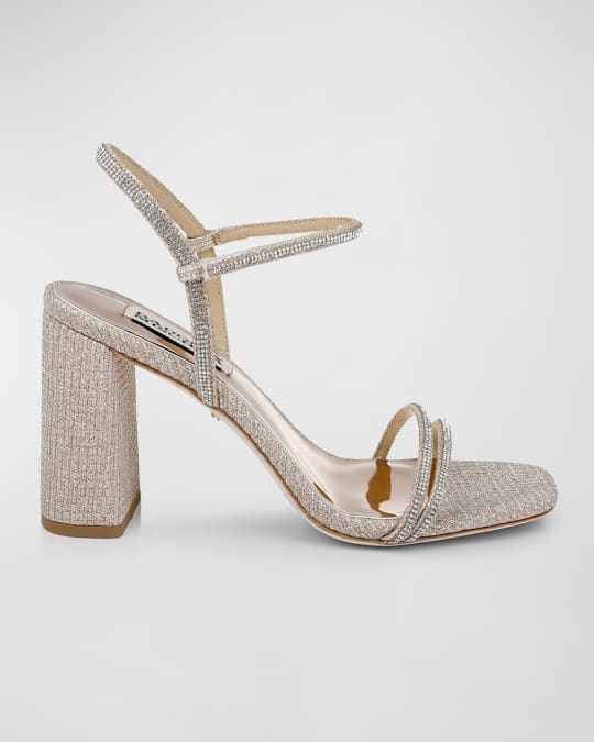 Badgley Mischka Firey Glittery Grip-Strap Block-Heel Sandals | Neiman ...