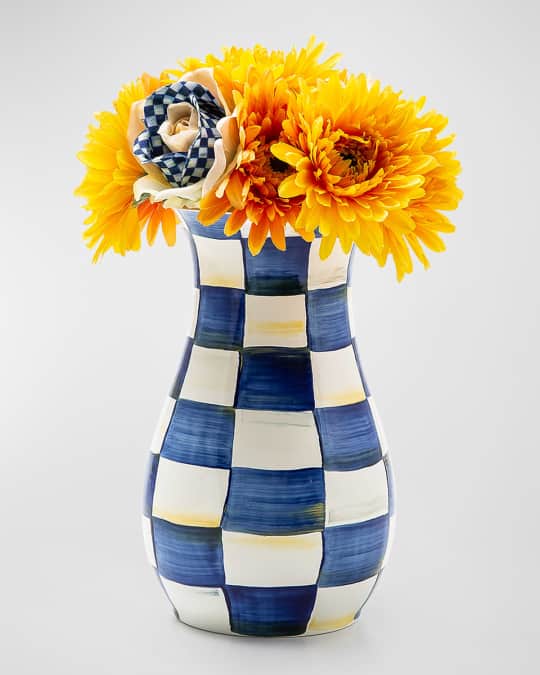 MacKenzie-Childs Royal Check Vase and Bouquet - Tall | Neiman Marcus
