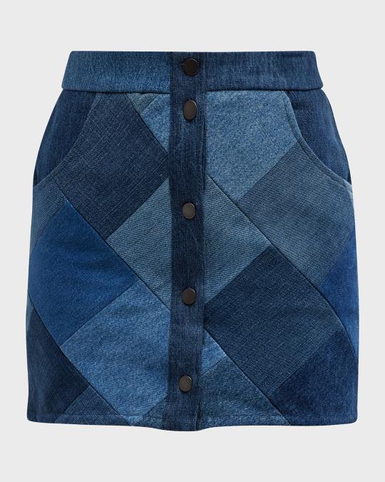 E.L.V Denim The Square Patchwork Denim Mini Skirt | Neiman Marcus