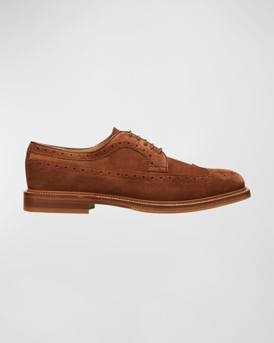 Brunello Cucinelli Men's Suede-Leather Wingtip Derby Shoes | Neiman Marcus